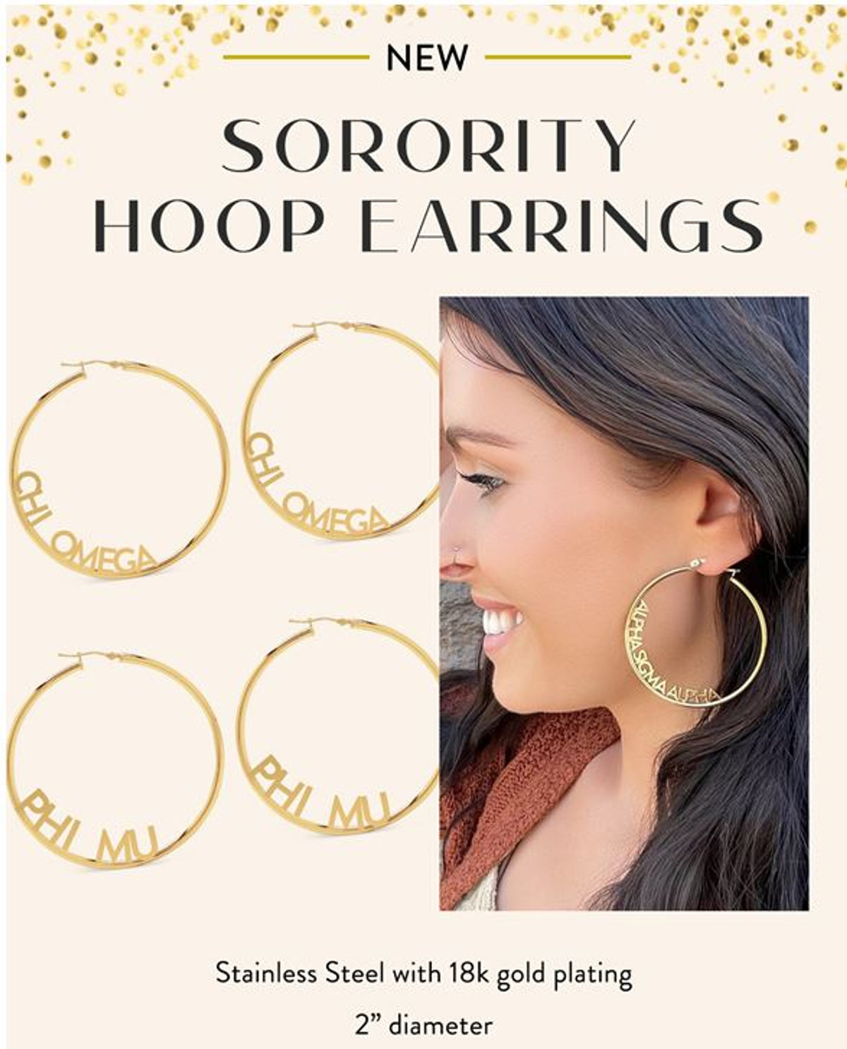 Gamma Phi Beta SORORITY HOOP EARRINGS — GreekU