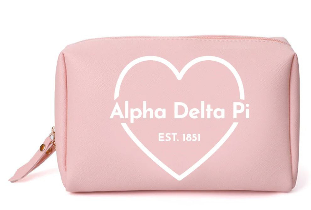 Alpha Delta Pi Pink with White Heart Makeup Bag — GreekU