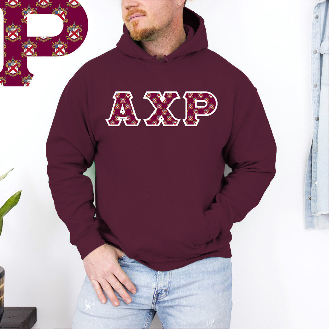 Alpha Chi Rho Fraternity Crest - Shield Twill Letter Hooded Sweatshirt ...