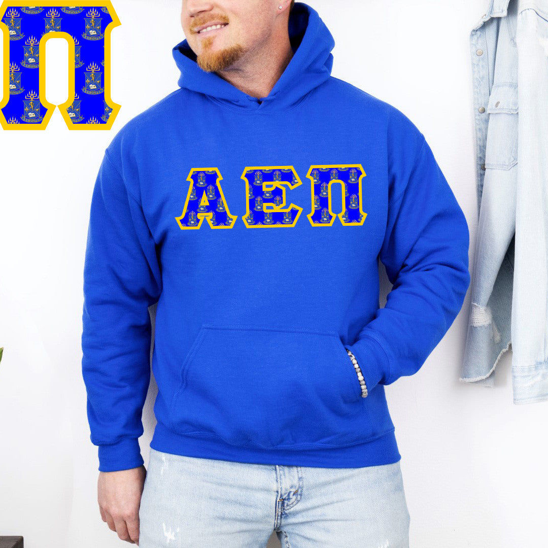 Alpha Epsilon Pi Fraternity Crest - Shield Twill Letter Hooded Sweatsh ...