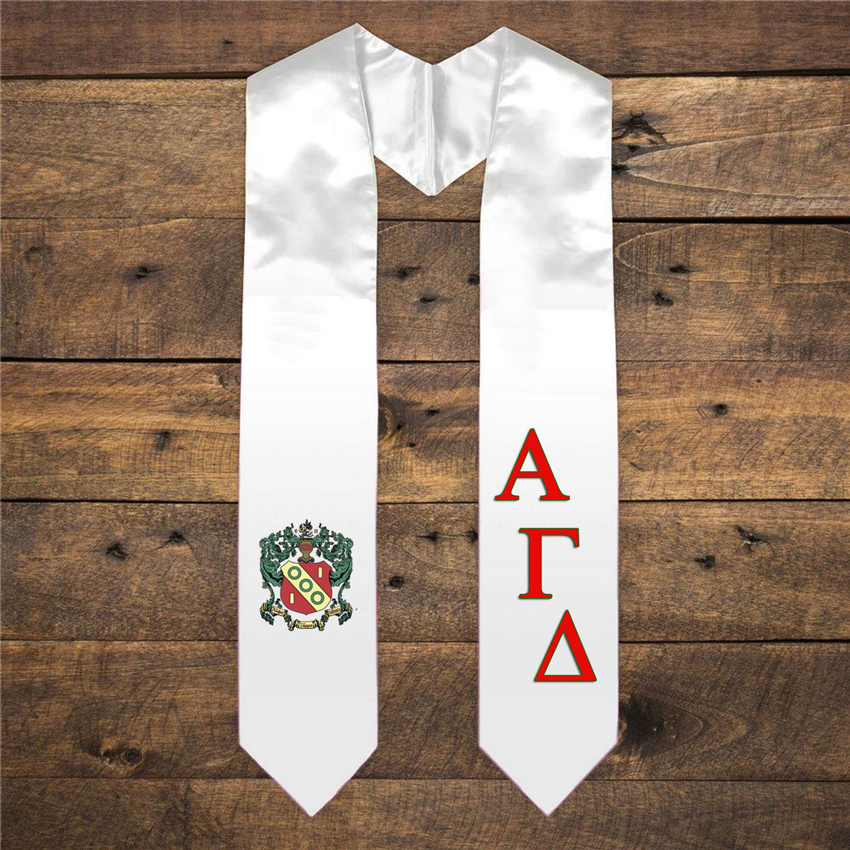 Alpha Gamma Delta Graduation Sash with Crest & Diagonal Letters — GreekU