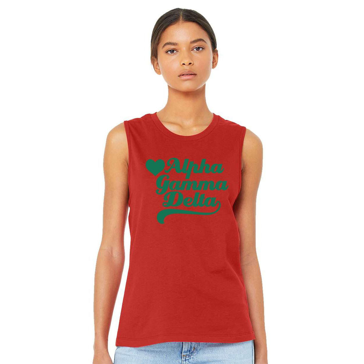 Alpha Gamma Delta Tail Heart Bella + Canvas Muscle Tank — GreekU