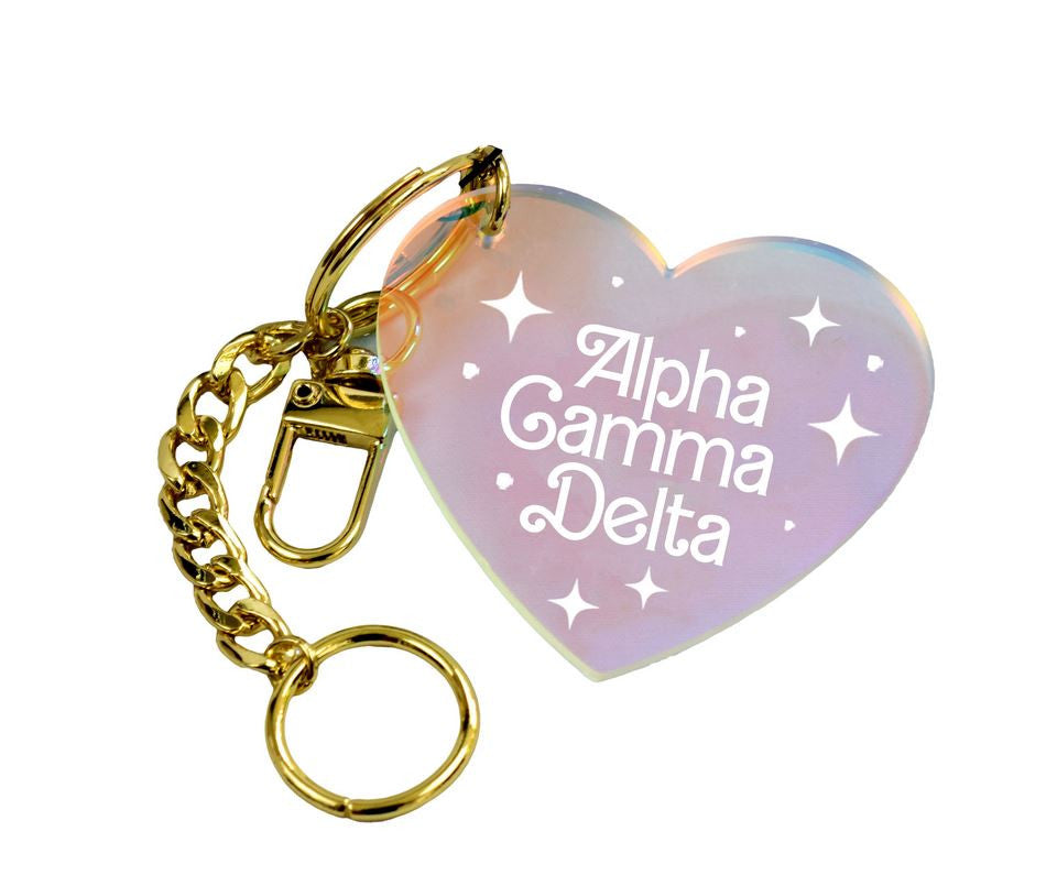 Alpha Gamma Delta Iridescent Heart Keychain — GreekU