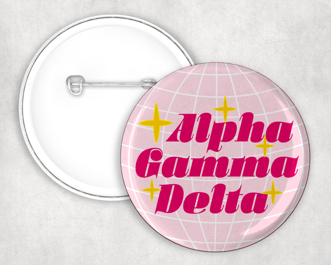 Alpha Gamma Delta Disco Pin Buttons — GreekU