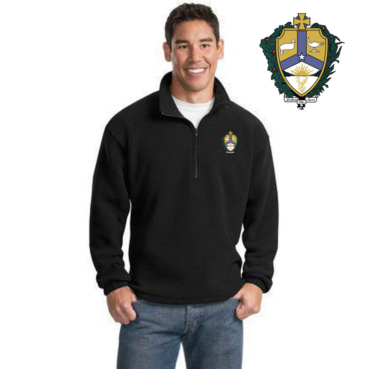 Alpha Kappa Lambda DISCOUNT-Alpha Kappa Lambda Emblem 1/4 Zip Pullover — GreekU