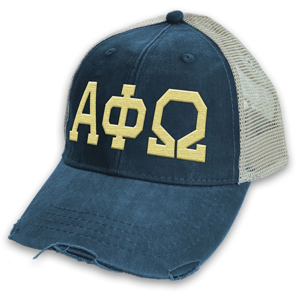 Alpha Phi Omega Alpha Phi Omega Distressed Trucker Hat — GreekU