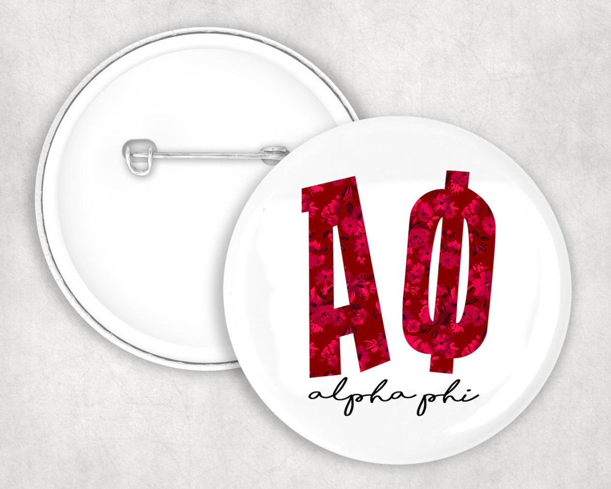 Alpha Phi Big Floral Pin Buttons — GreekU