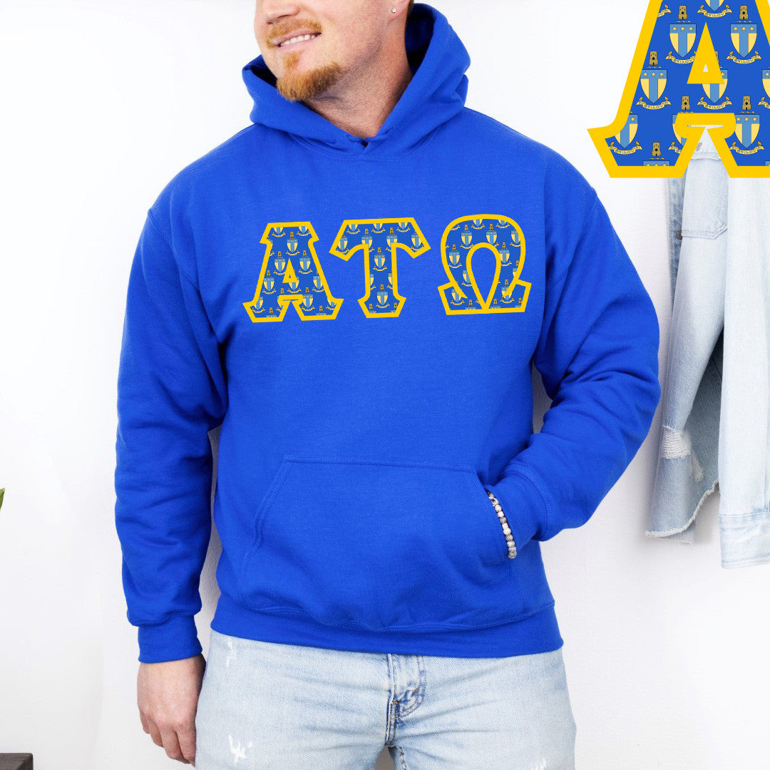 Alpha Tau Omega Fraternity Crest - Shield Twill Letter Hooded Sweatshi ...