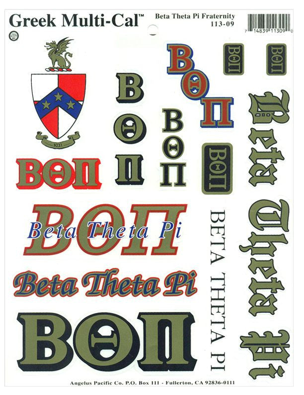 Beta Theta Pi Multi Greek Decal Sticker Sheet — GreekU