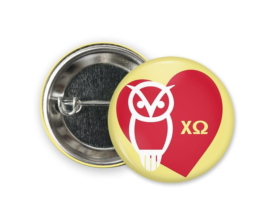 Chi Omega Heart Owl Button — GreekU