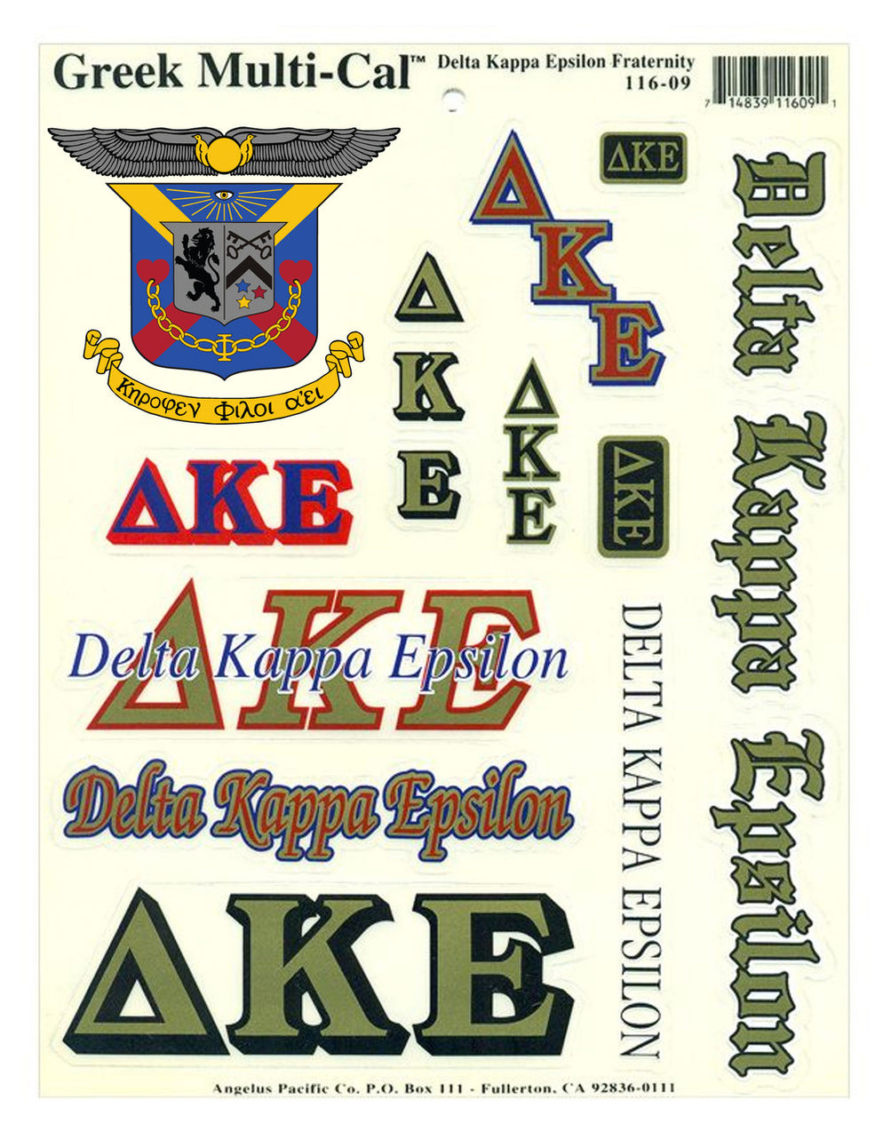 Delta Kappa Epsilon Multi Greek Decal Sticker Sheet — GreekU
