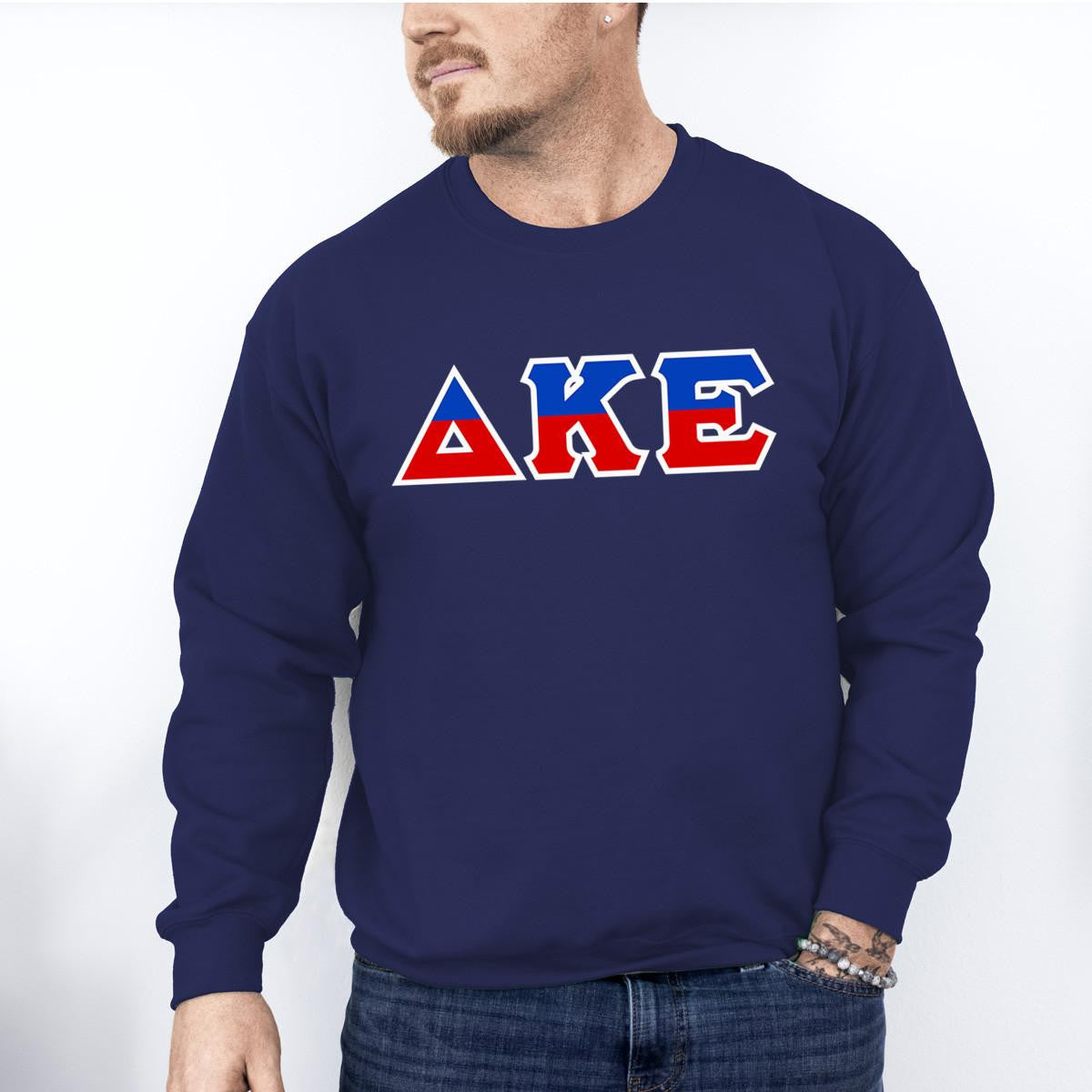 Delta Kappa Epsilon Two Toned Greek Lettered Crewneck Sweatshirts — GreekU