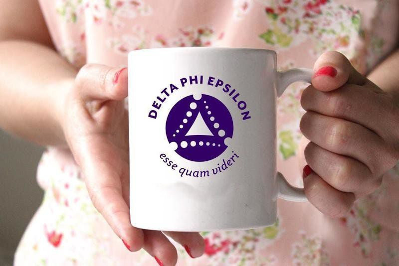 Delta Phi Epsilon White Mascot Coffee Mug - Personalized! — GreekU