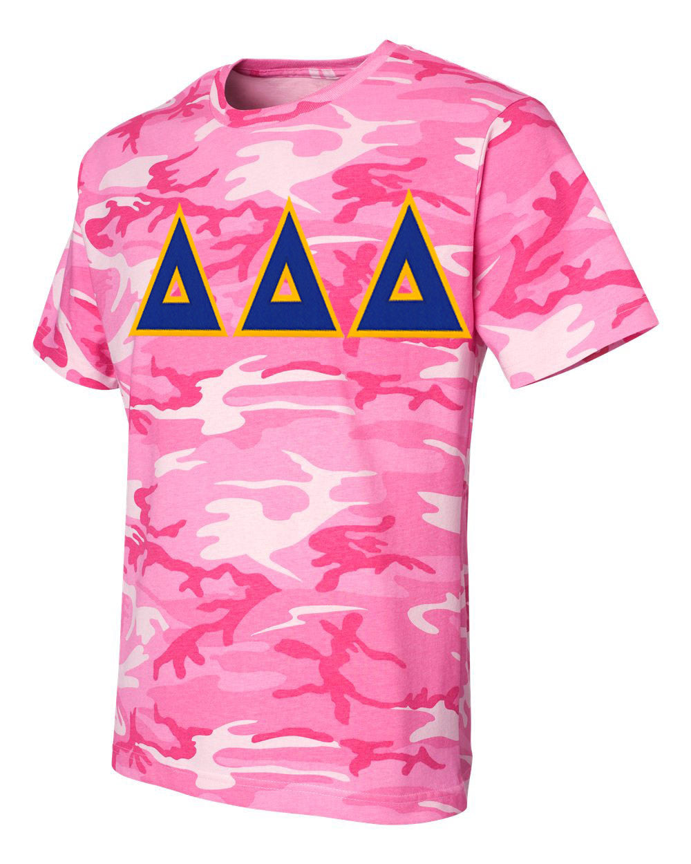 DISCOUNT-Delta Delta Delta Lettered Camouflage T-Shirt — GreekU