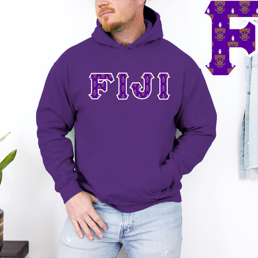 FIJI Fraternity Crest - Shield Twill Letter Hooded Sweatshirt — GreekU