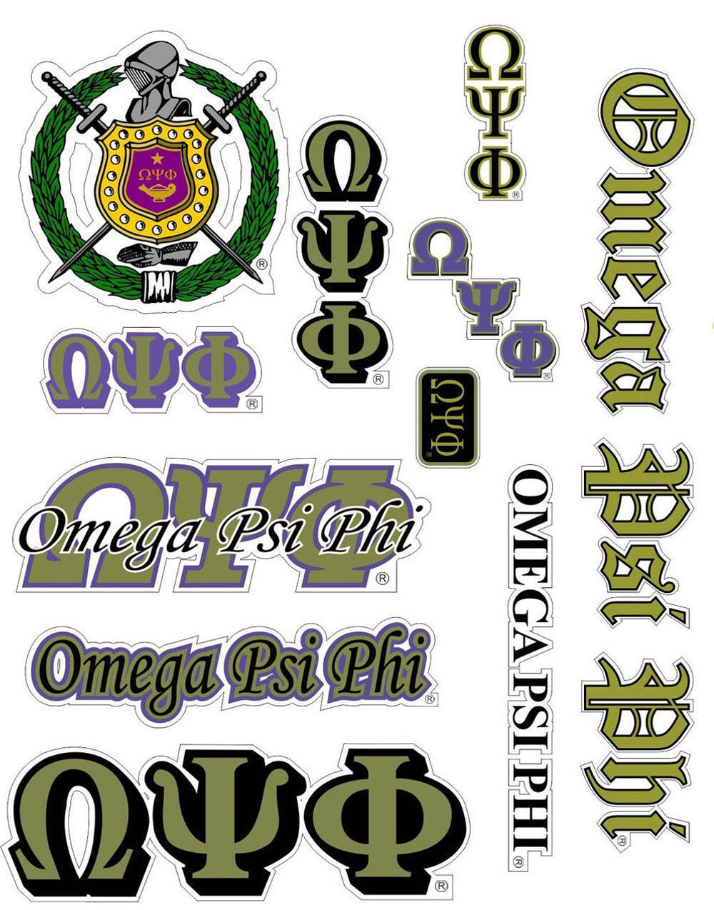 Omega Psi Phi Omega Psi Phi Multi Greek Decal Sticker Sheet — GreekU