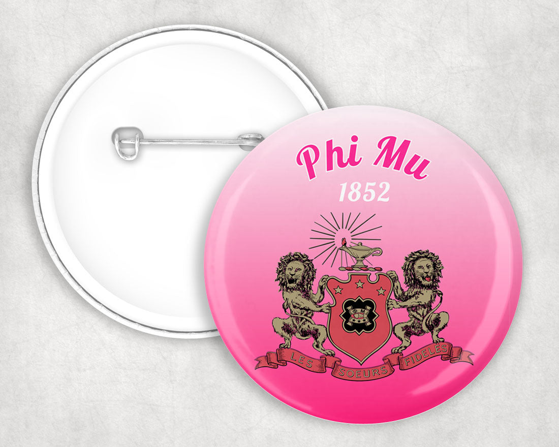 Phi Mu Classic Crest Pin Buttons — GreekU