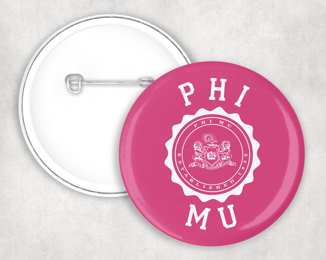 Phi Mu Seal Crest Pin Buttons — GreekU