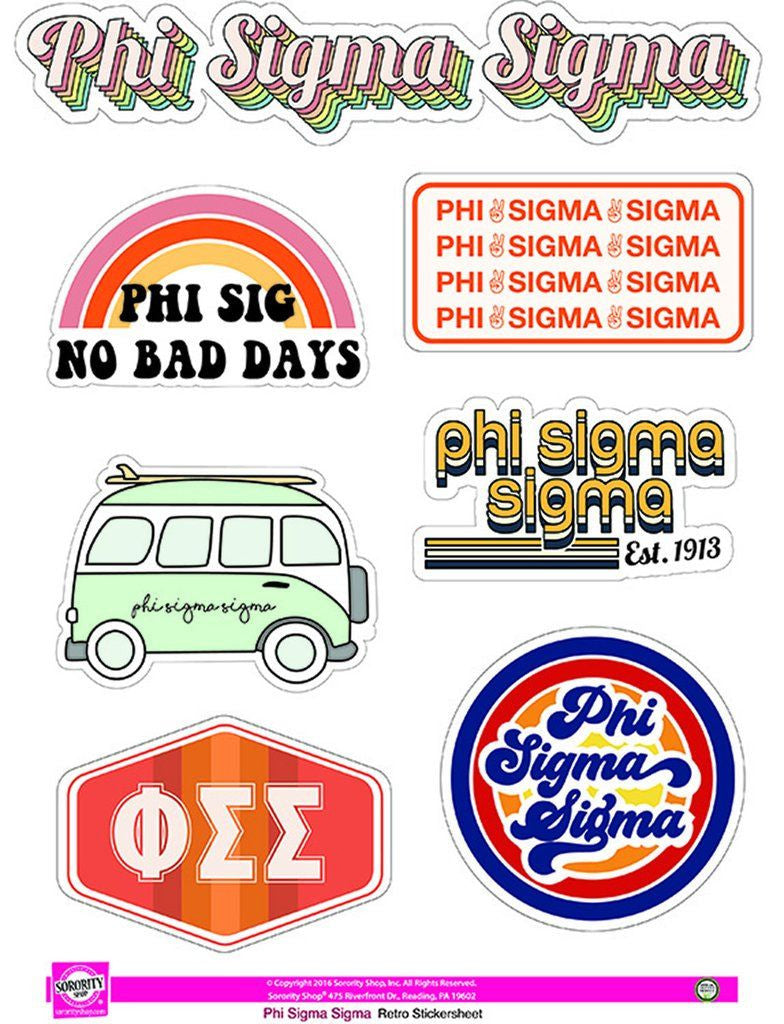 Phi Sigma Sigma Retro Sticker Sheet — GreekU