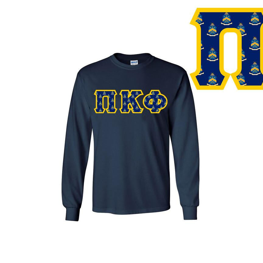 Pi Kappa Phi Fraternity Crest - Shield Twill Letter Longsleeve Tee — GreekU