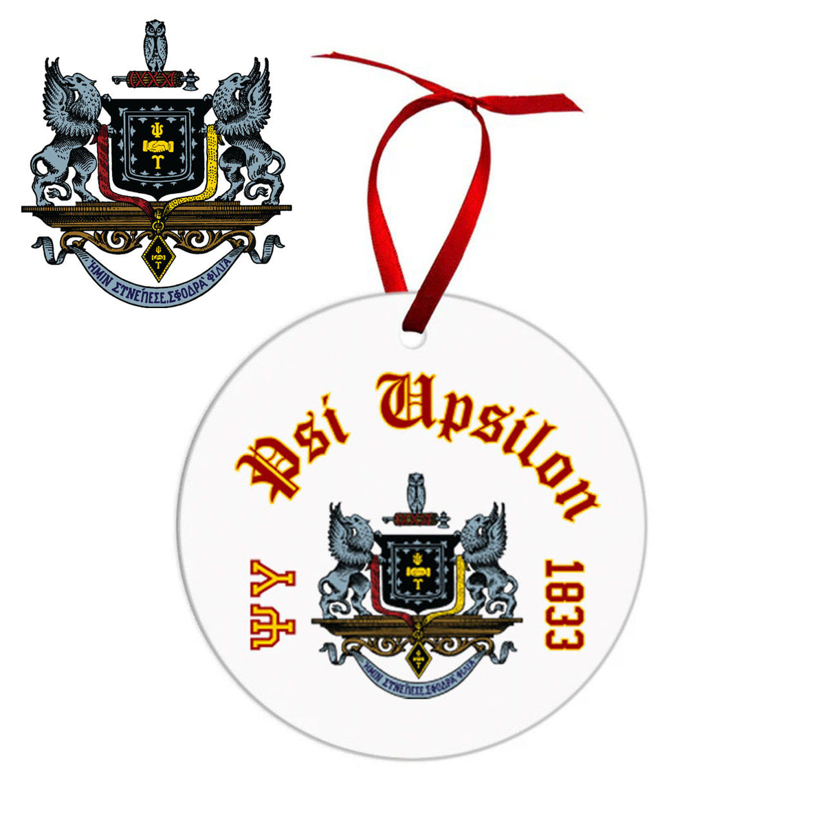 Psi Upsilon Crest & Year Circle Ornaments — GreekU