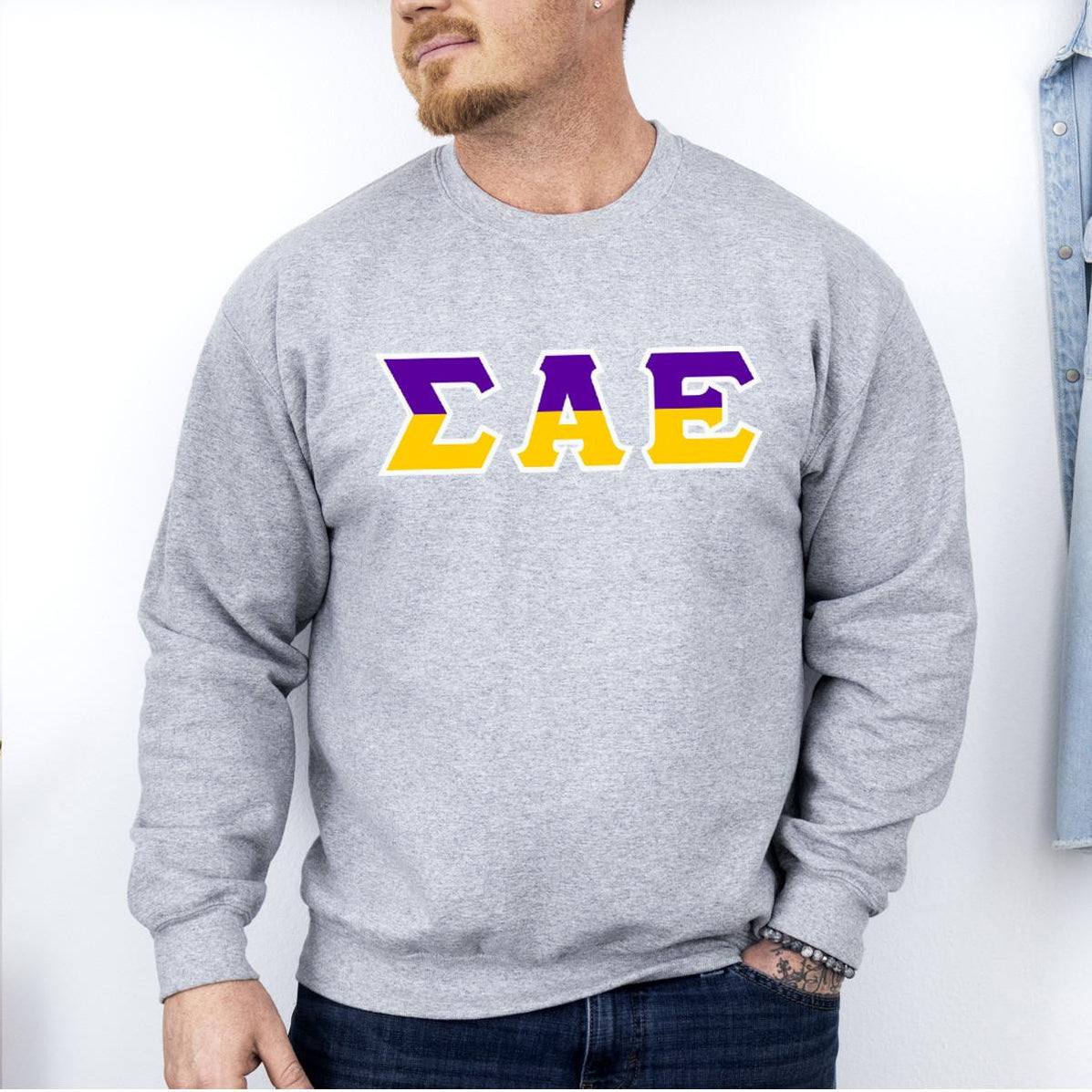 Sigma Alpha Epsilon Two Toned Greek Lettered Crewneck Sweatshirts — GreekU