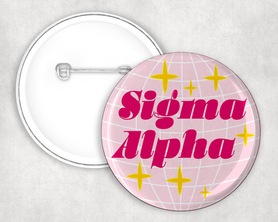 Sigma Alpha Disco Pin Buttons — GreekU