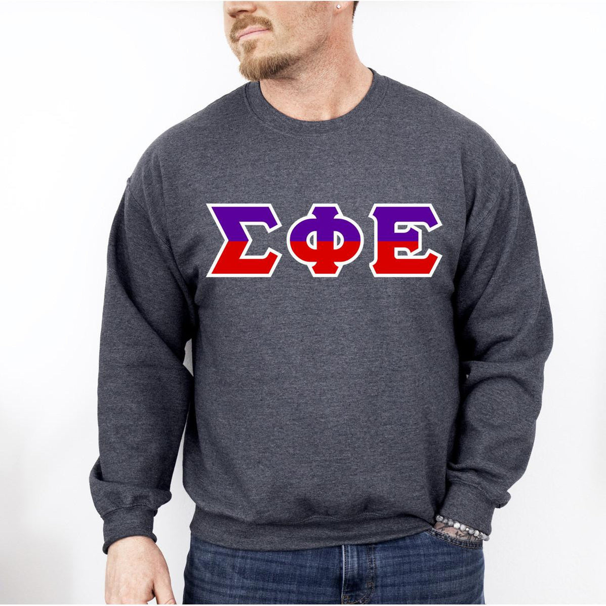 Sigma Phi Epsilon Two Toned Greek Lettered Crewneck Sweatshirts — GreekU