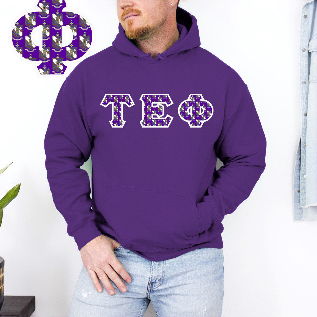 Tau Epsilon Phi Fraternity Crest - Shield Twill Letter Hooded Sweatshi ...