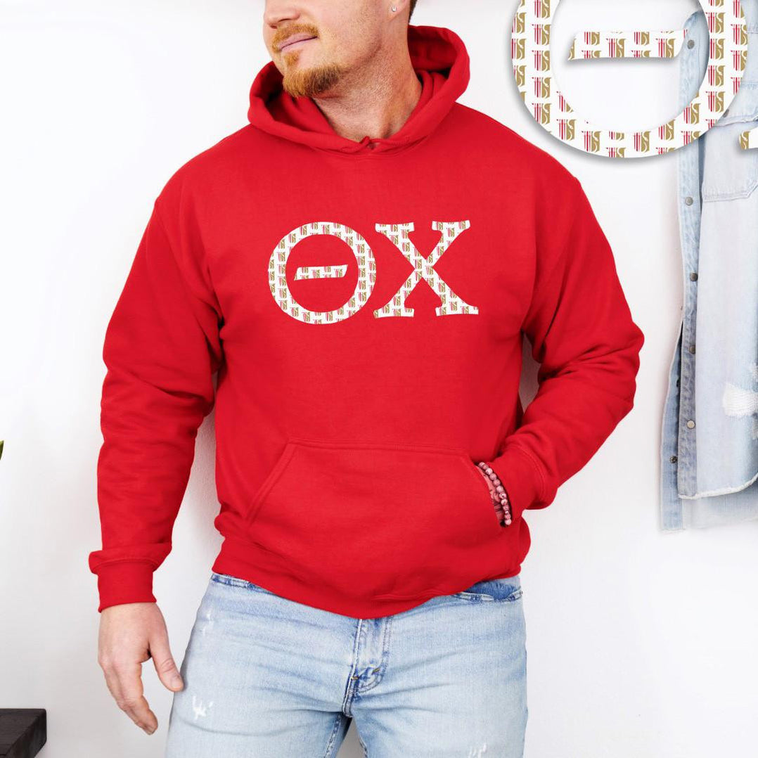 Theta Chi Fraternity Crest - Shield Twill Letter Hooded Sweatshirt — GreekU