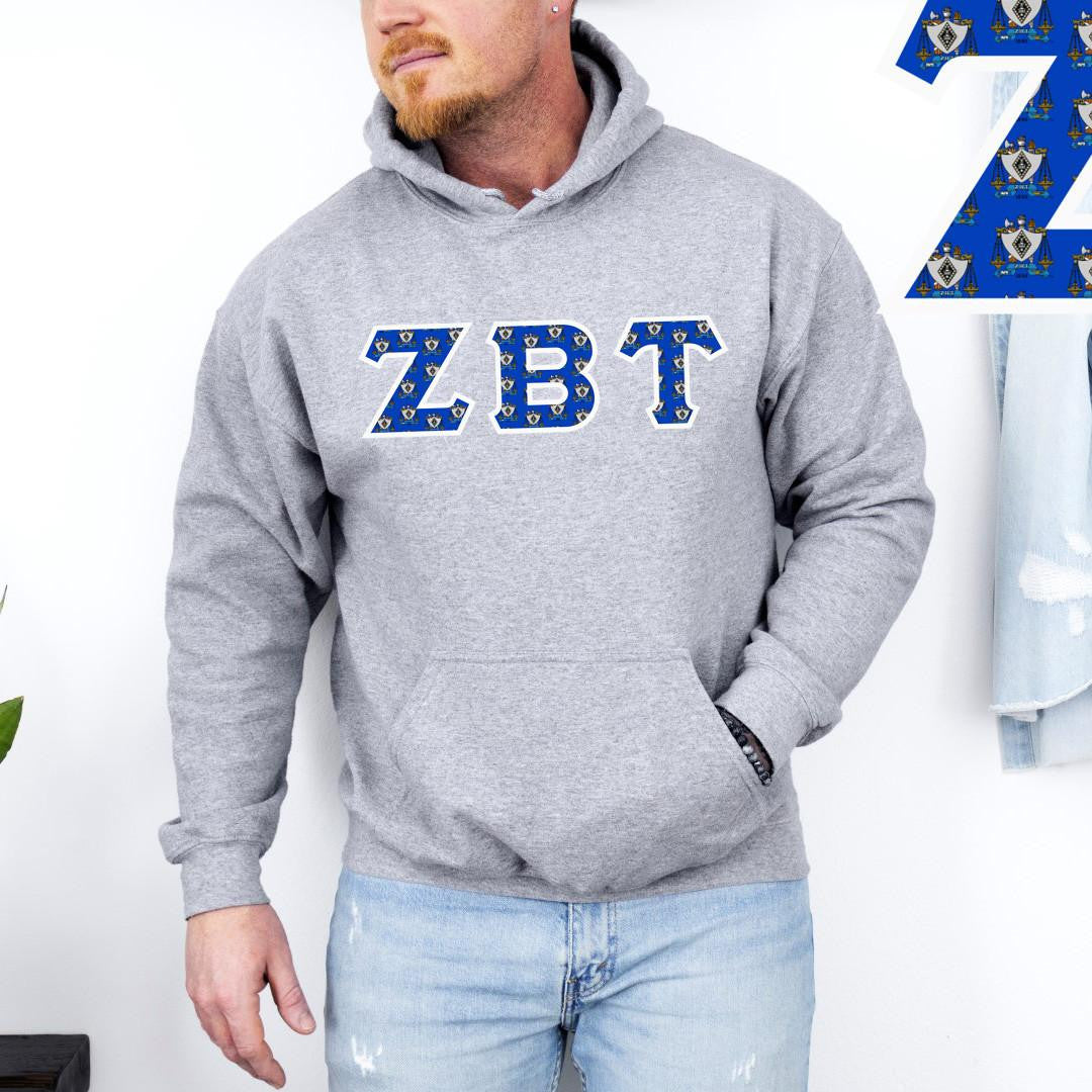 Zeta Beta Tau Fraternity Crest - Shield Twill Letter Hooded Sweatshirt ...